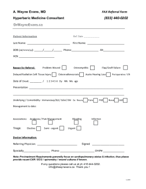 Fillable Online Hyperbaric Medicine Referral Form Fax Email Print ...