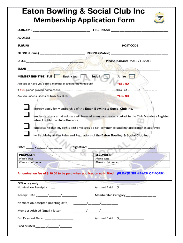Fillable Online Membership Application Form Fax Email Print - pdfFiller