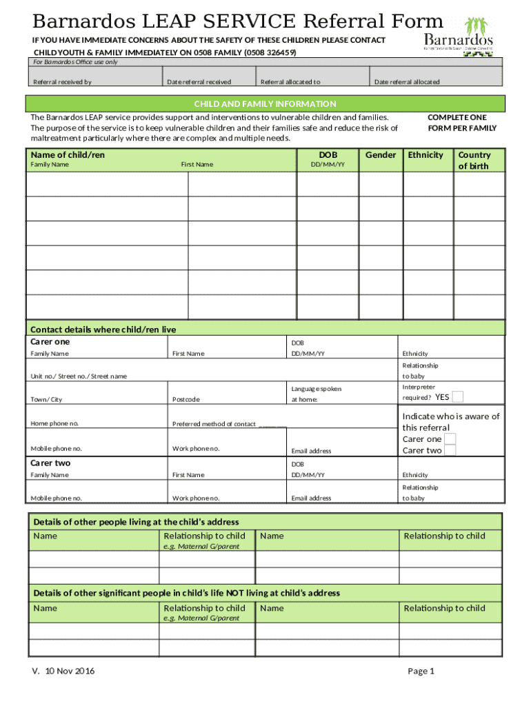 Barnardos Leap Referral Doc Template | pdfFiller