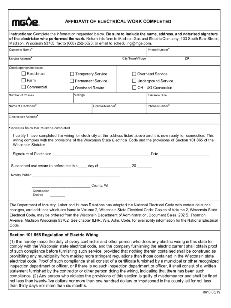 Fillable Online Electrical Affidavit - Fill Online, Printable, Fillable ...