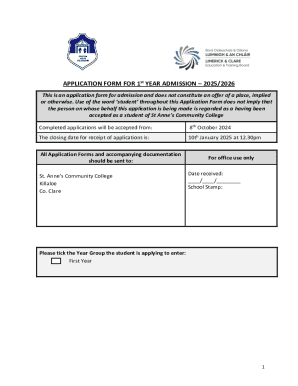 Fillable Online Application Form for 1st Year Admission – 2025/2026 Fax ...