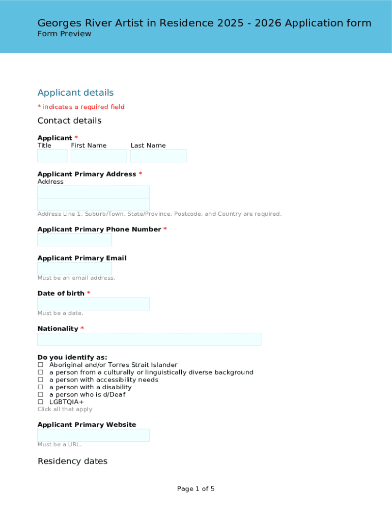 Fillable Online Georges River Artist in Residence Application Fax Email ...