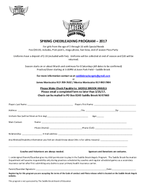 Fillable Online Spring Cheerleading Program for Special Needs Fax Email ...