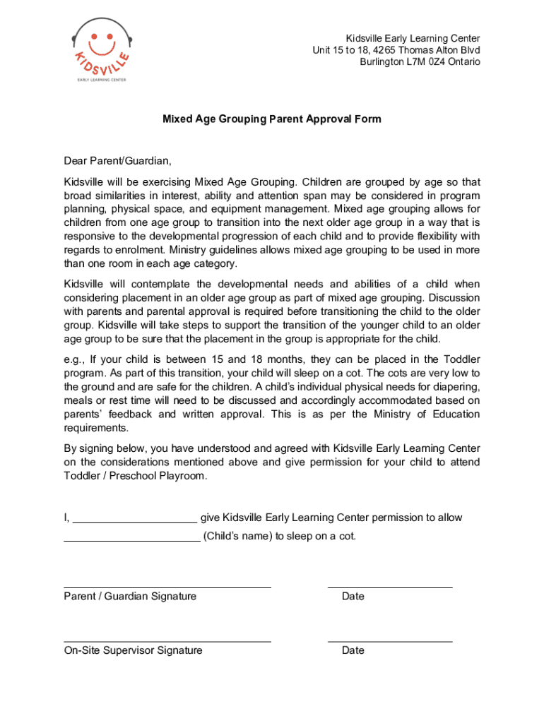 Fillable Online Mixed Age Grouping Parent Approval Form Fax Email Print - pdfFiller