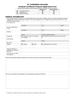 Fillable Online Application for Admission to Graduate Certificates Fax ...