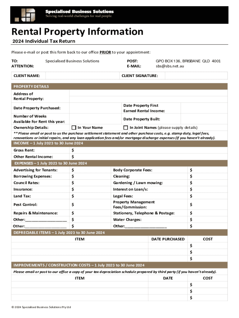 Fillable Online 2023 Rental Property Information Form Fax Email Print ...