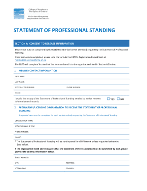 Fillable Online Crto Statement of Professional Standing Fax Email Print ...