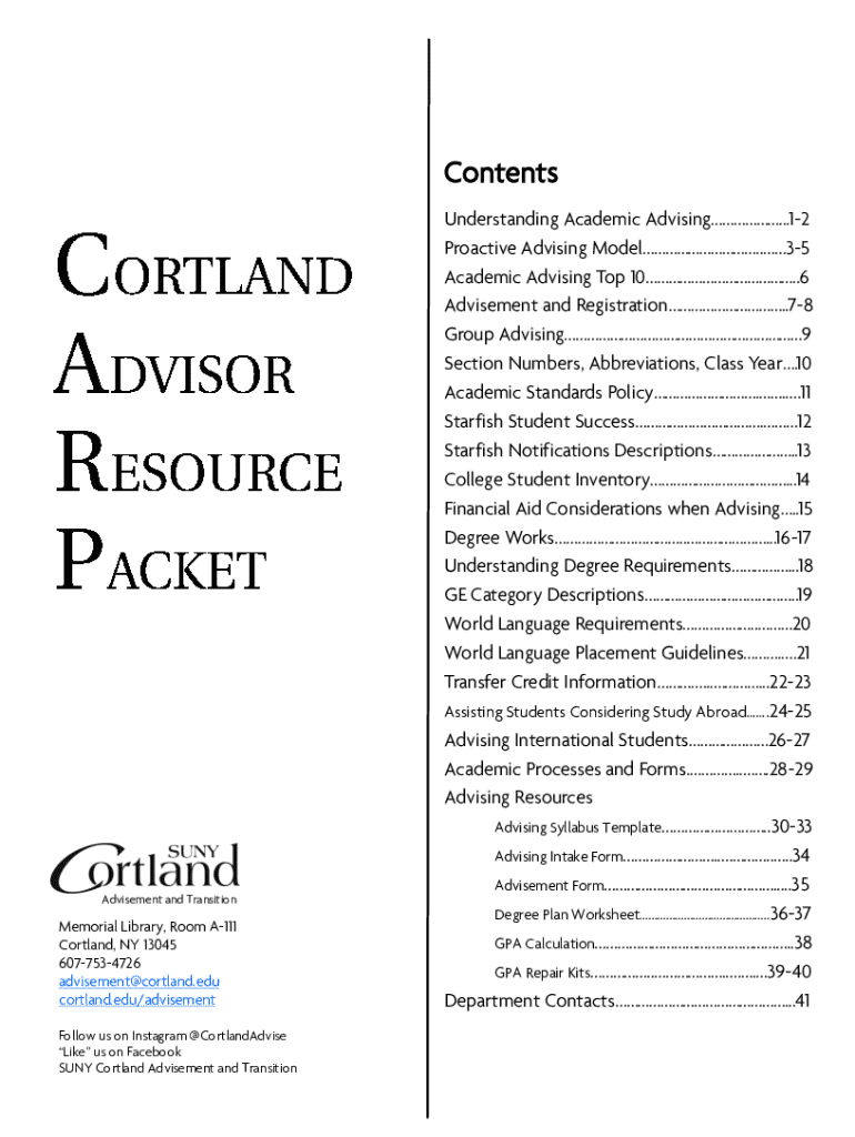 Fillable Online Suny Cortland Academic Advising Guide Fax Email Print ...