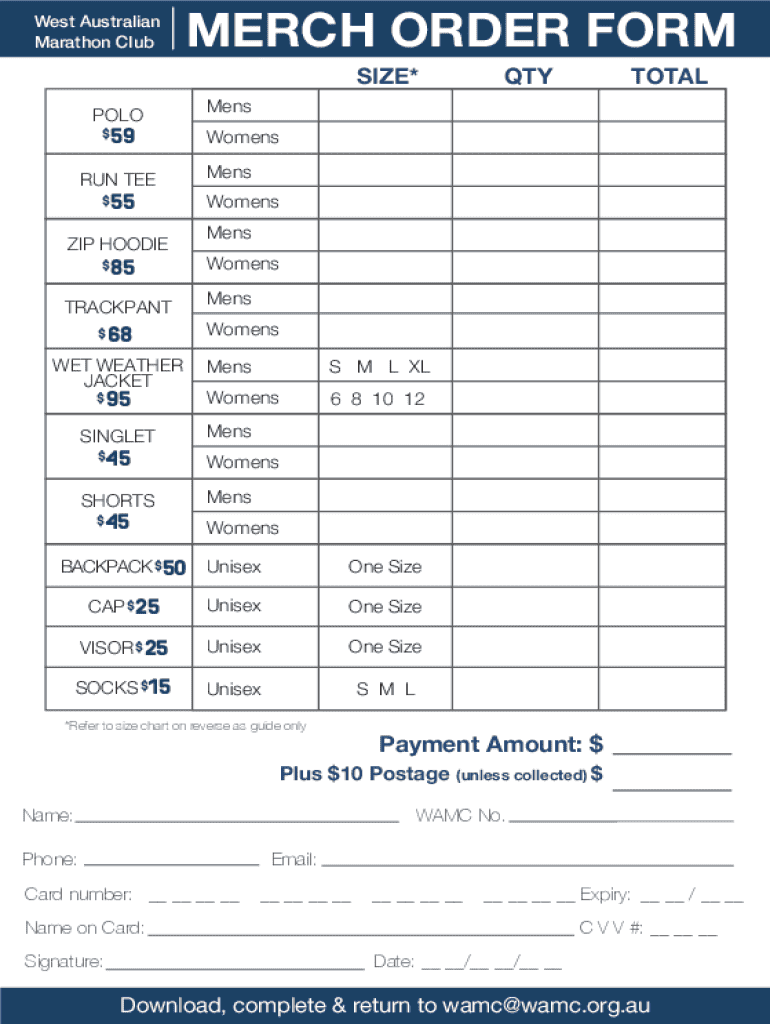 Fillable Online MERCH ORDER FORM Fax Email Print - pdfFiller