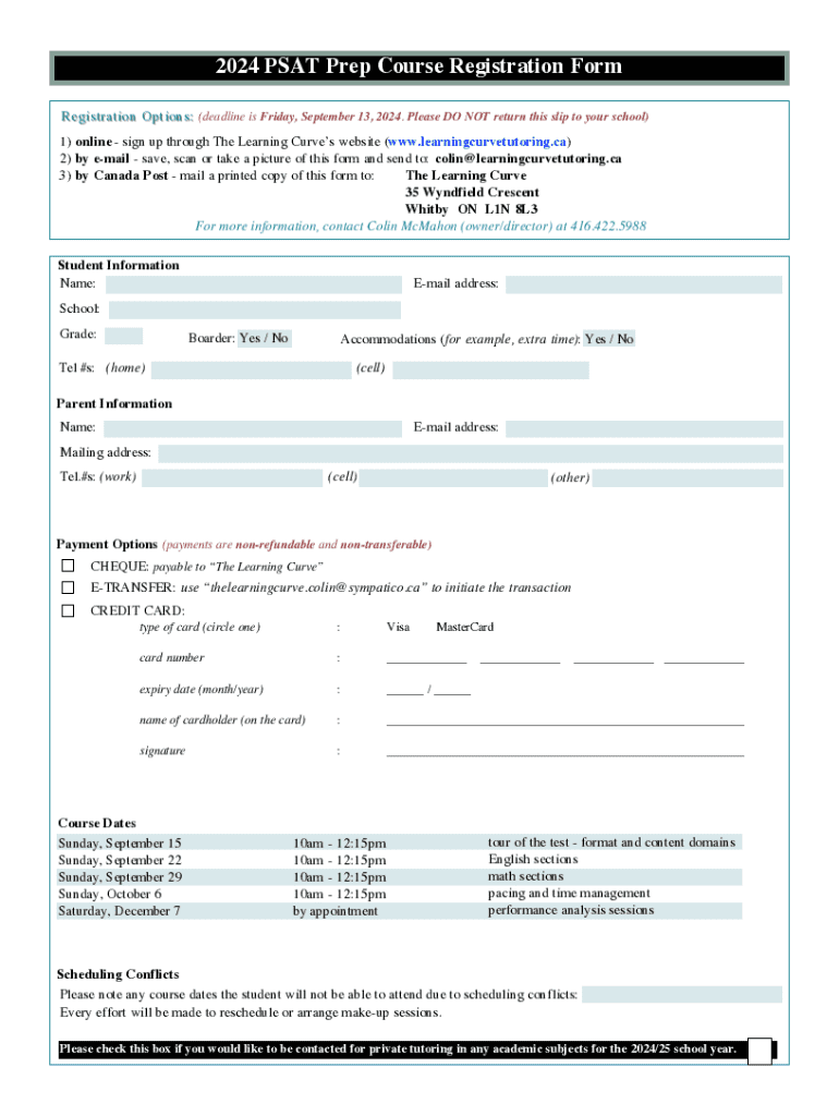 Fillable Online 2024 PSAT Prep Course Registration Form Fax Email Print ...