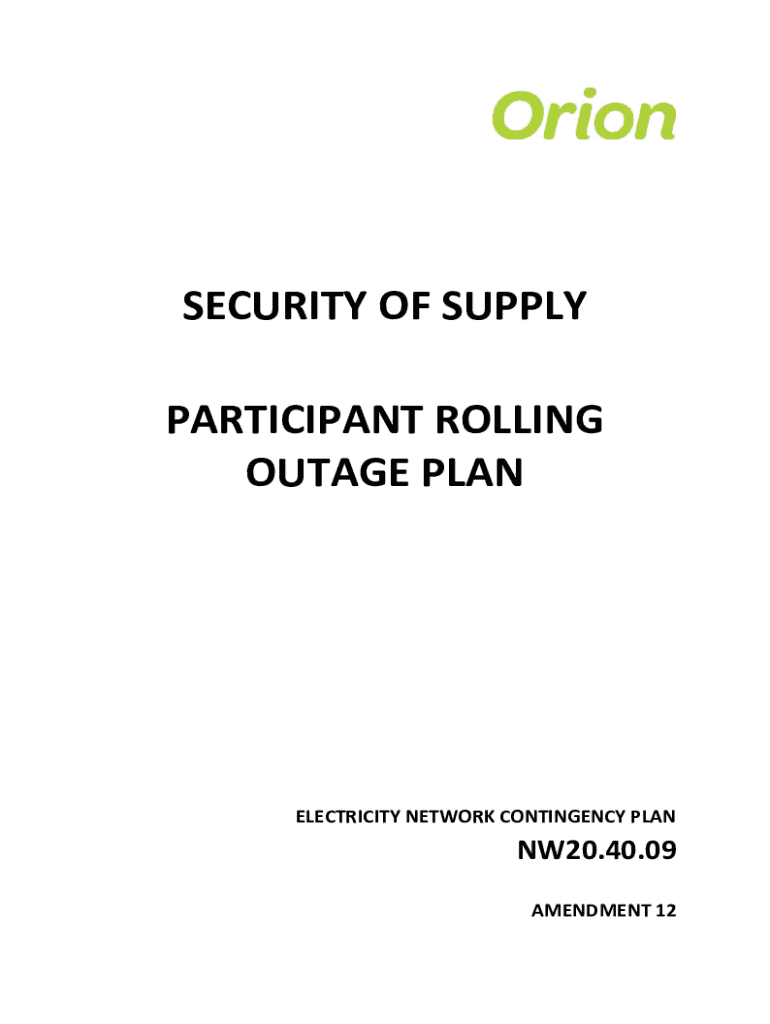 Fillable Online Electricity Network Contingency Plan - Amendment 12 Fax ...