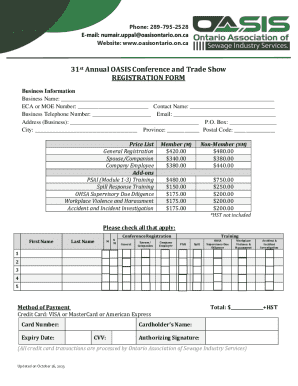Fillable Online 31st Annual Oasis Conference and Trade Show ...