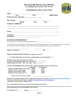 Fillable Online Membership Application - Sackville Rod & Gun Club Inc ...