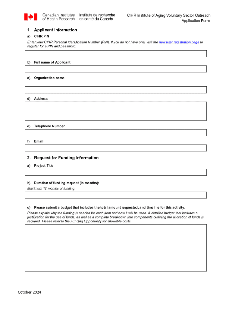 Fillable Online 2024-25 Cihr Institute of Aging Voluntary Sector ...
