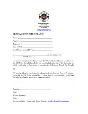 Fillable Online South Simcoe United Fc Criminal Offence Declaration Fax ...