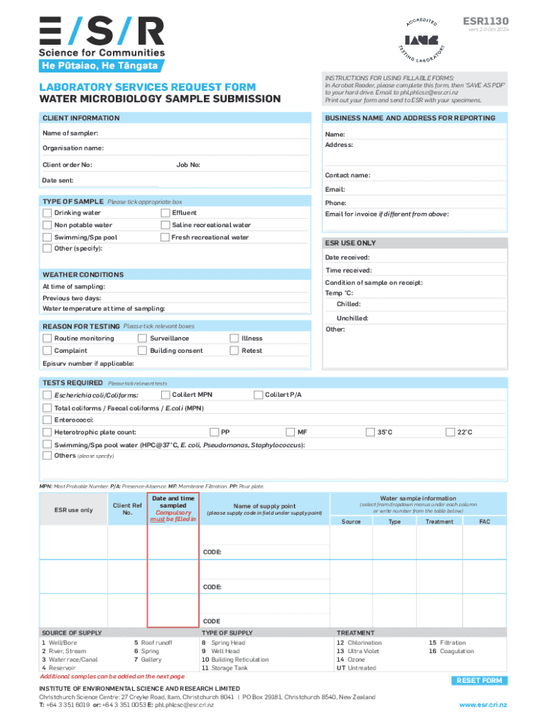 Fillable Online LABORATORY SERVICES REQUEST FORM WATER ... Fax Email Print - pdfFiller