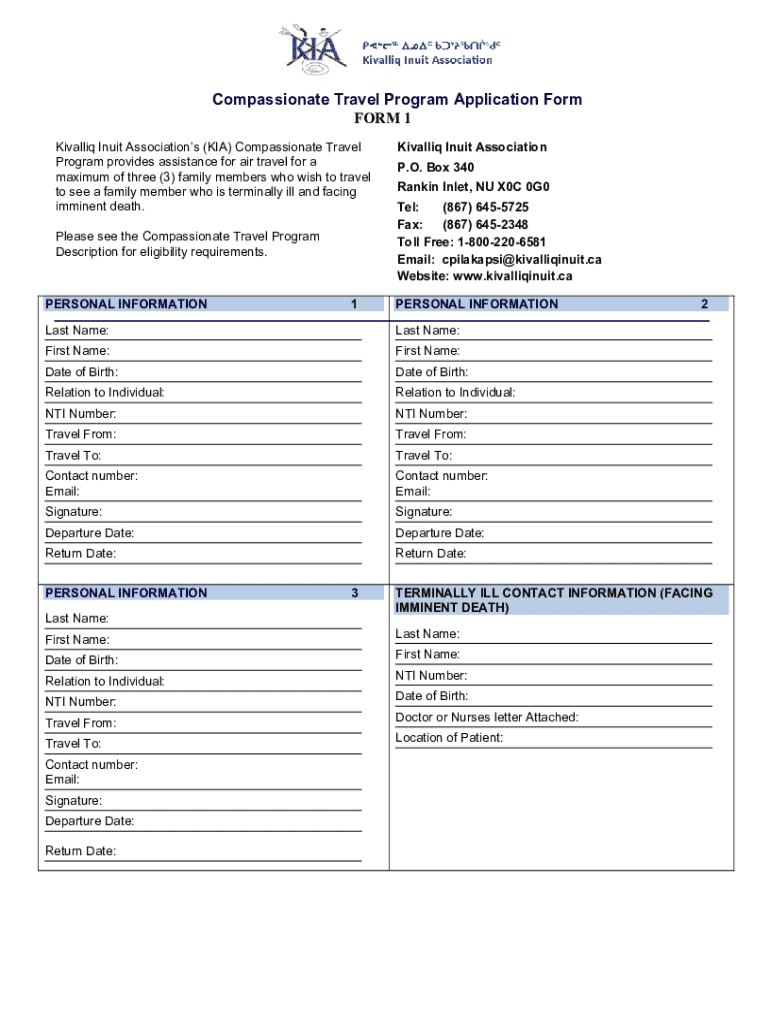 Fillable Online Kivalliq Inuit Association Compassionate Travel Program ...