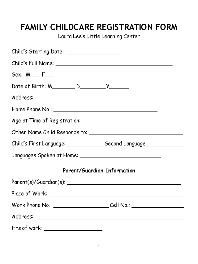 Fillable Online FAMILY CHILDCARE REGISTRATION FORM Fax Email Print - pdfFiller