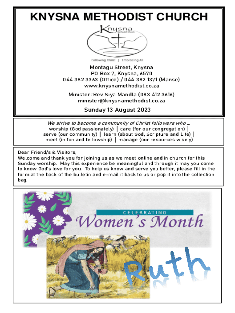 Fillable Online Fillable Online Knysna Methodist Church Worship Bulletin Fax Email Print - pdfFiller
