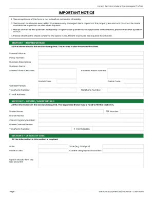 Fillable Online Electronic Equipment Insurance - Claim Form Fax Email ...