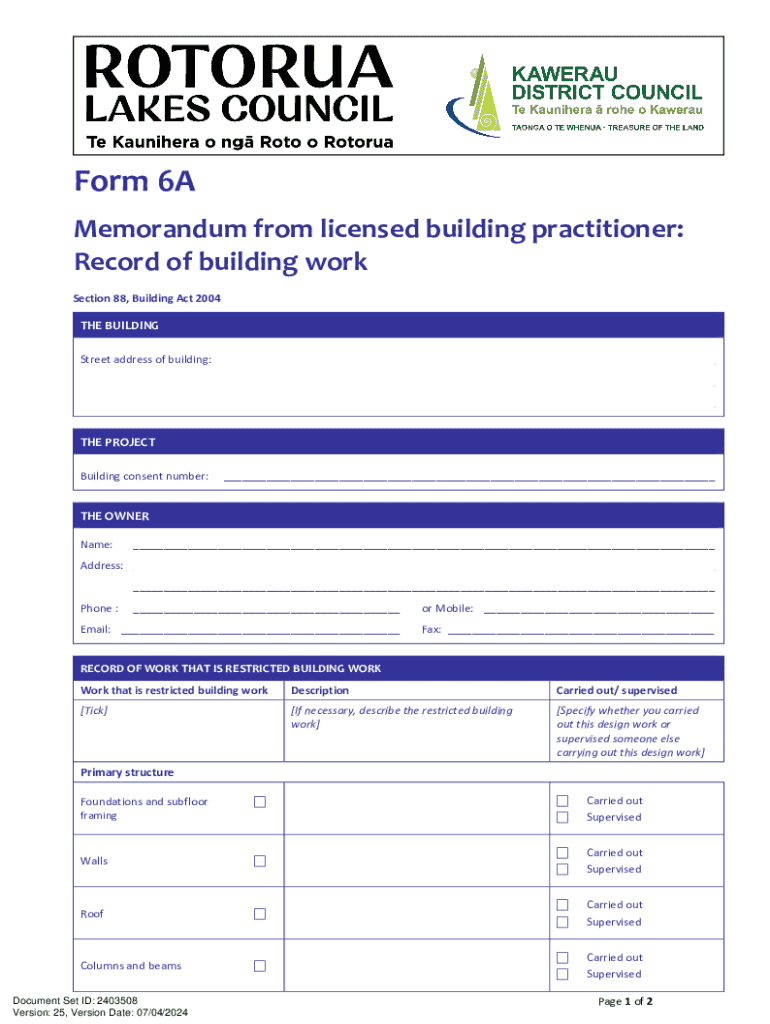 Fillable Online ECM2403508v25Form 6A Memorandum from licensed building ...