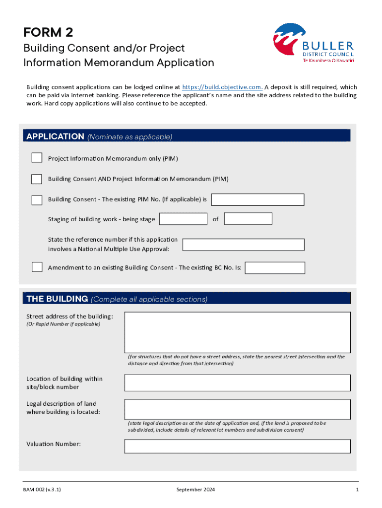 Fillable Online FORM 2 - Building Consent and/or Project ... Fax Email ...