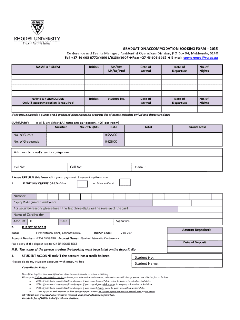 Fillable Online 2025 Graduation Booking Form Fax Email Print - pdfFiller
