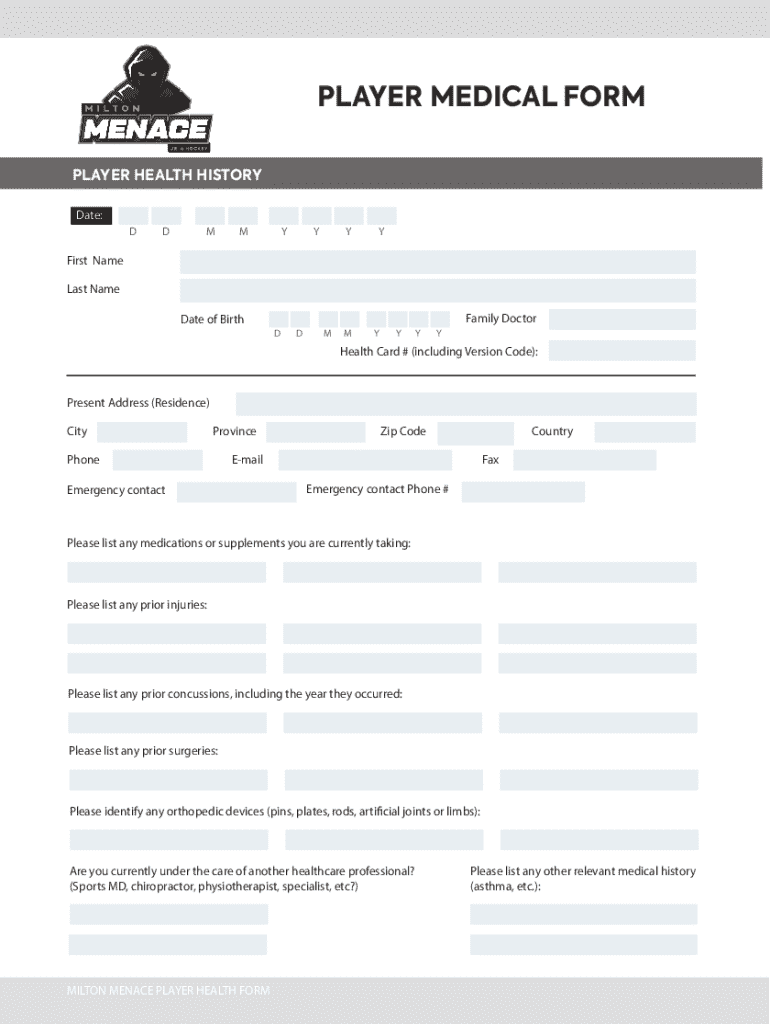 Fillable Online player medical information card Fax Email Print - pdfFiller