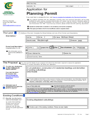 Fillable Online Planning Permit Application for 2 Lot Subdivision and ...