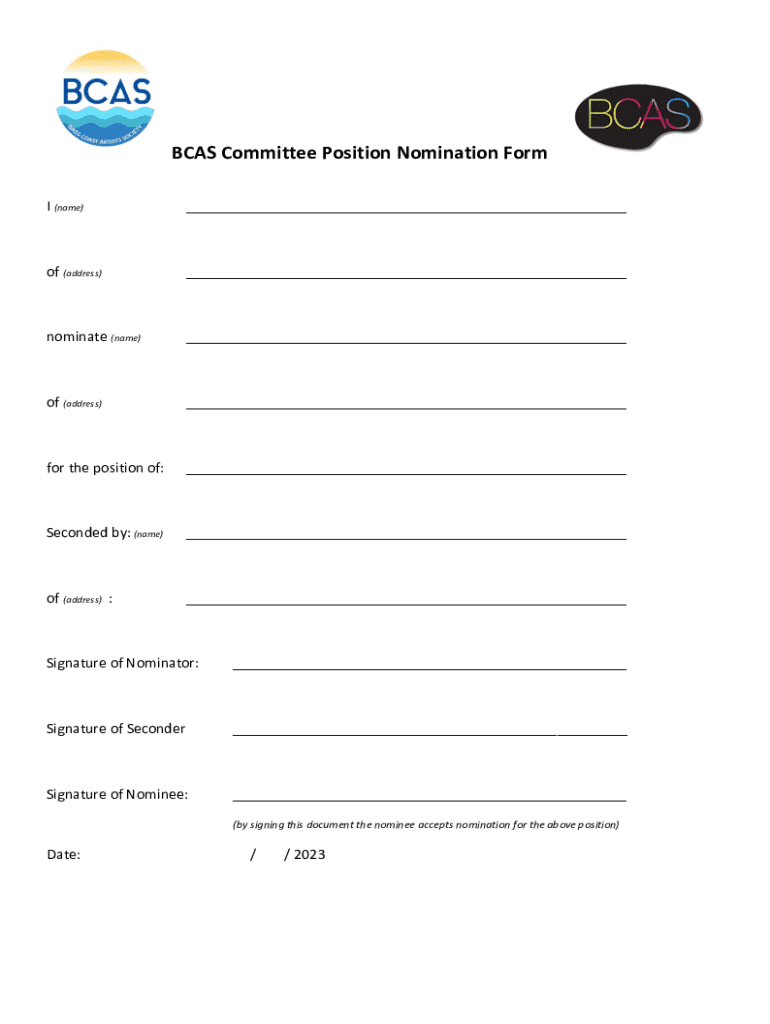 Fillable Online BCAS Committee Position Nomination Form Fax Email Print - pdfFiller