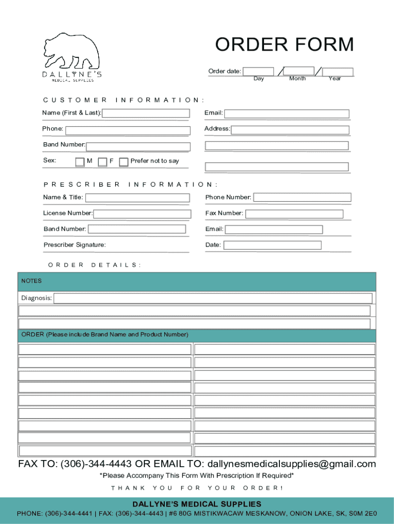 Fillable Online Dallyne\'s Medical Supplies : Order Form Fax Email Print - pdfFiller