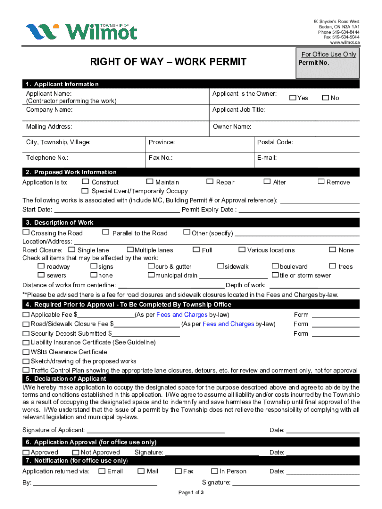 Fillable Online Street/Sidewalk Opening Permit Application Fax Email ...