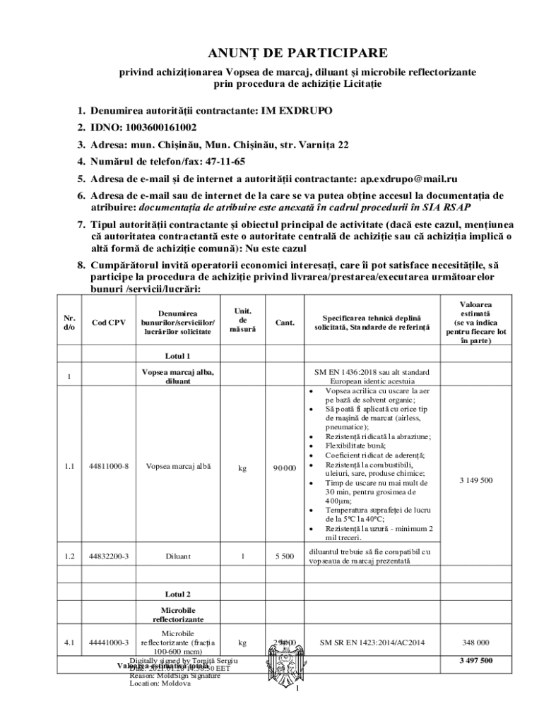 Fillable Online Vopsea de marcaj rutier, diluant i microbile reflectorizante Fax Email Print ...