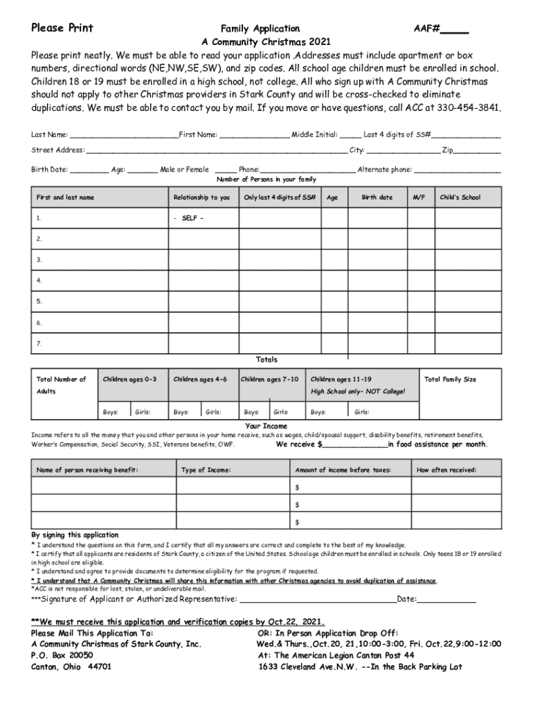 Fillable Online a Community Christmas 2021 Family Application Fax Email ...