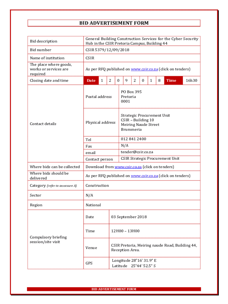Fillable Online General Building Construction Services for the Cyber ...