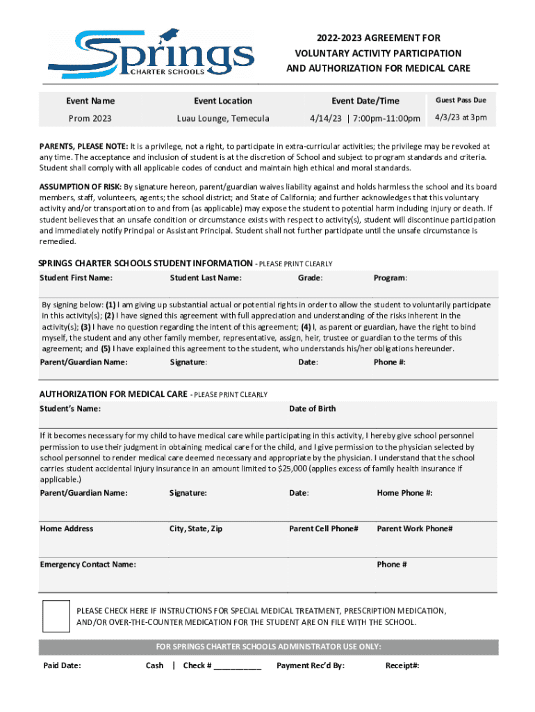 Fillable Online Agreement for Voluntary Activity Participation and ...