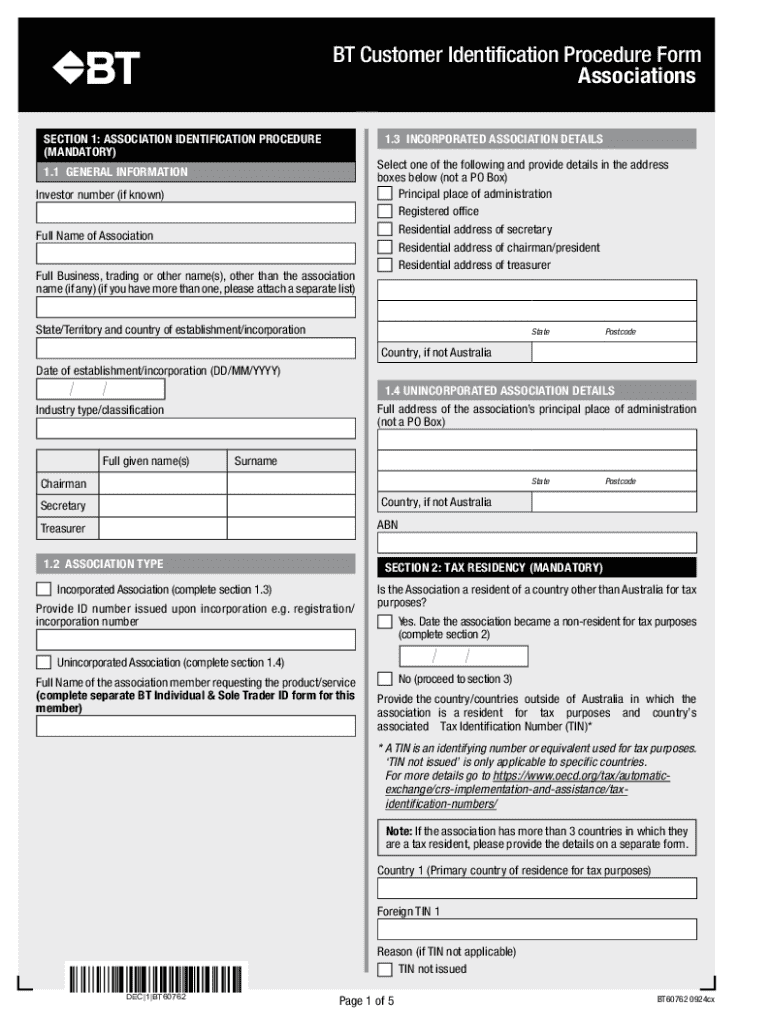 Fillable Online BT Customer Identification Procedure Form Fax Email Print - pdfFiller