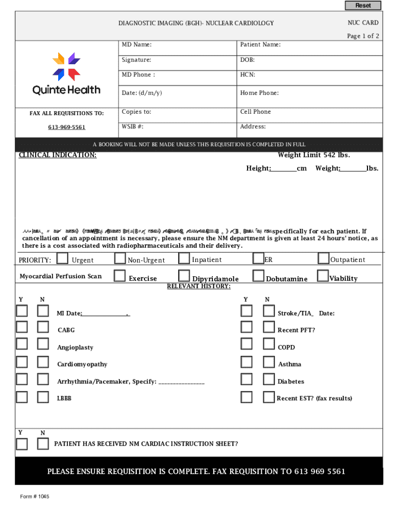 Fillable Online NUCLEAR-CARDIOLOGY-REQUISITION-Form-1045. ... Fax Email ...