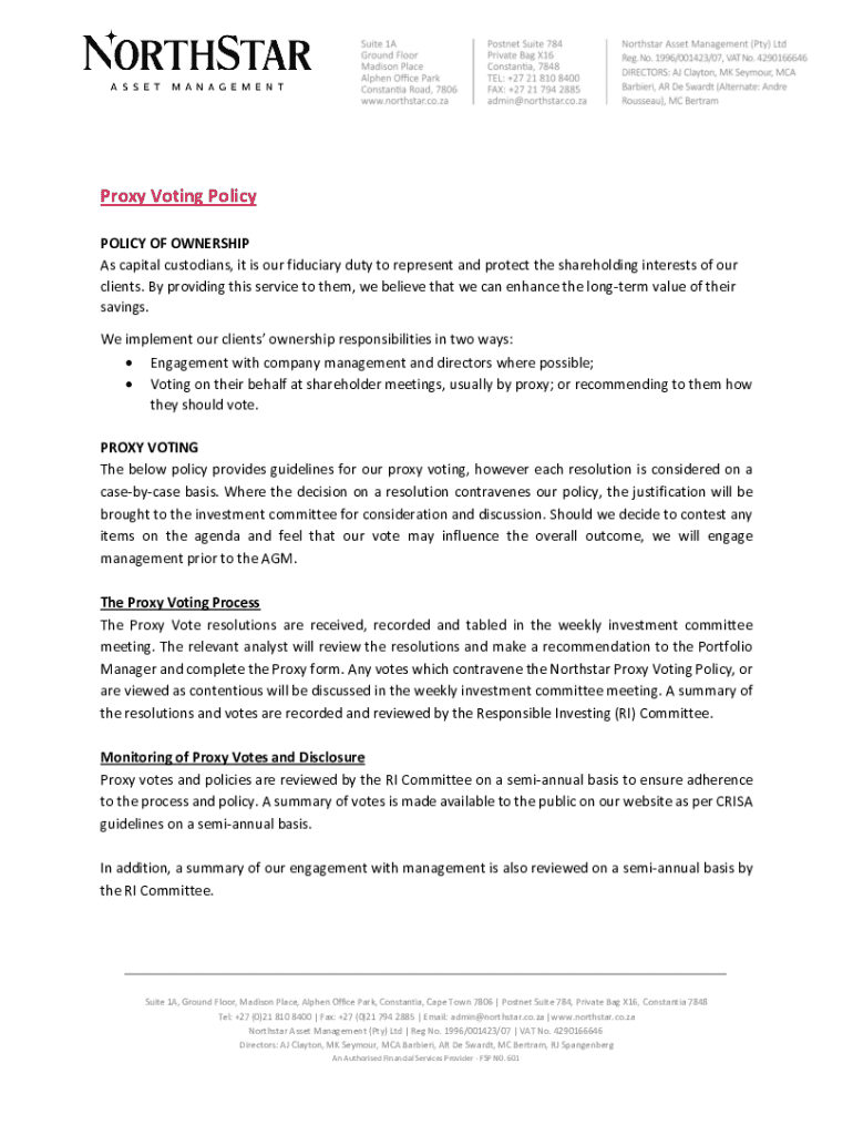 Fillable Online The Proxy and Corporate Action Voting Policies ... Fax ...