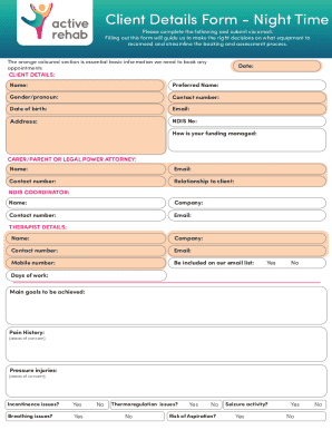 Fillable Online Client Details Form for Night Time Assessments Fax ...