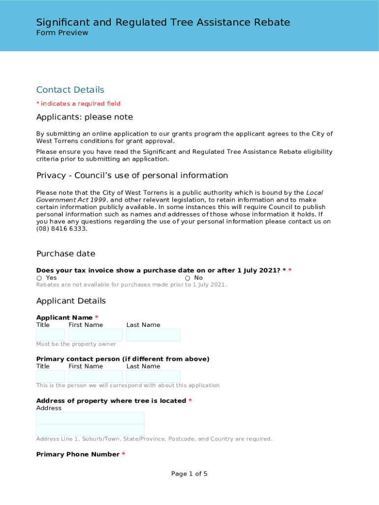 Fillable Online Significant and Regulated Tree Assistance Rebate Fax ...
