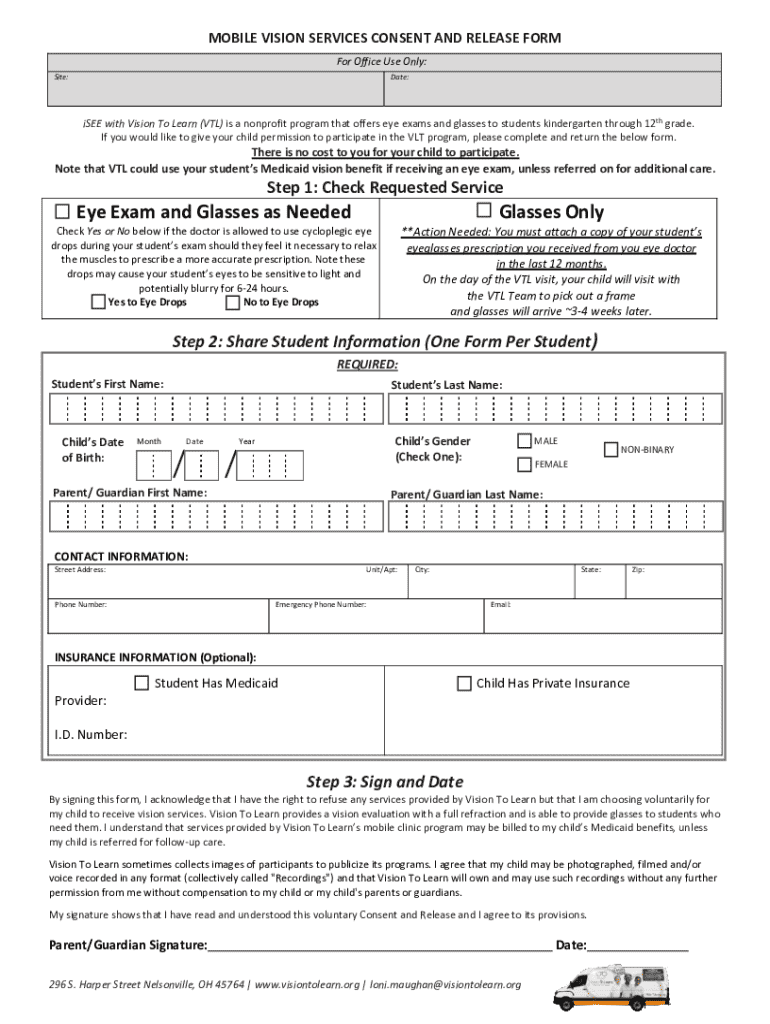 Fillable Online Consent and Release for Vtl Eye Services Fax Email ...