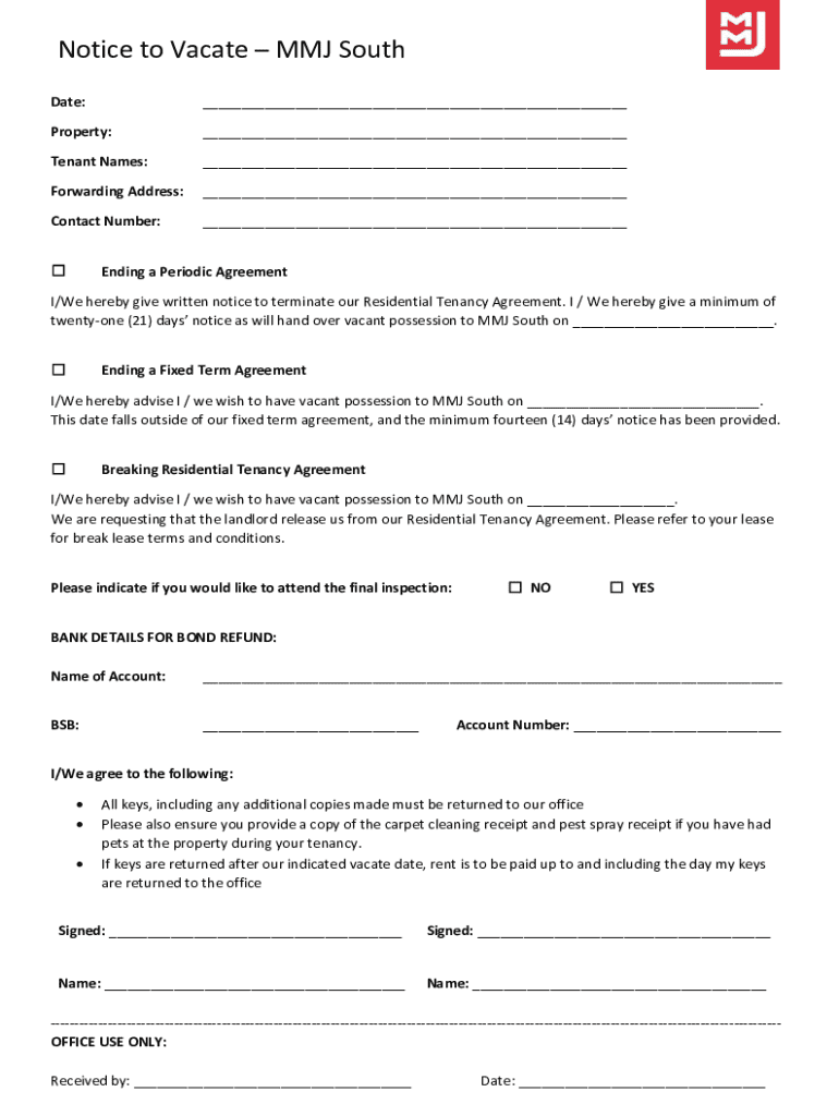 Fillable Online Notice to Vacate Fax Email Print - pdfFiller
