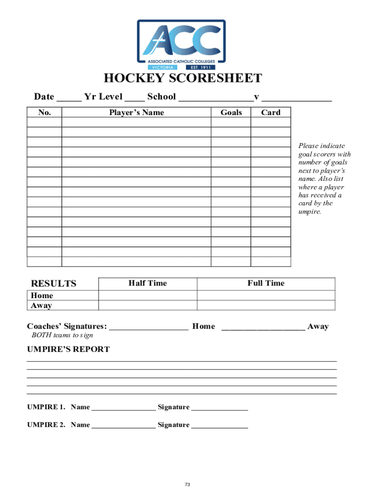 Fillable Online Hockey Score Sheet - Fill Online, Printable, Fillable ...