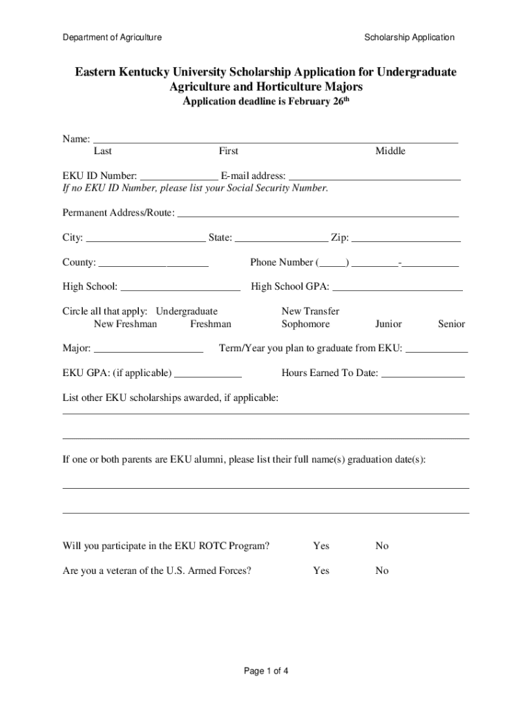 Fillable Online Eastern Kentucky University Scholarship Application for Undergraduate ...