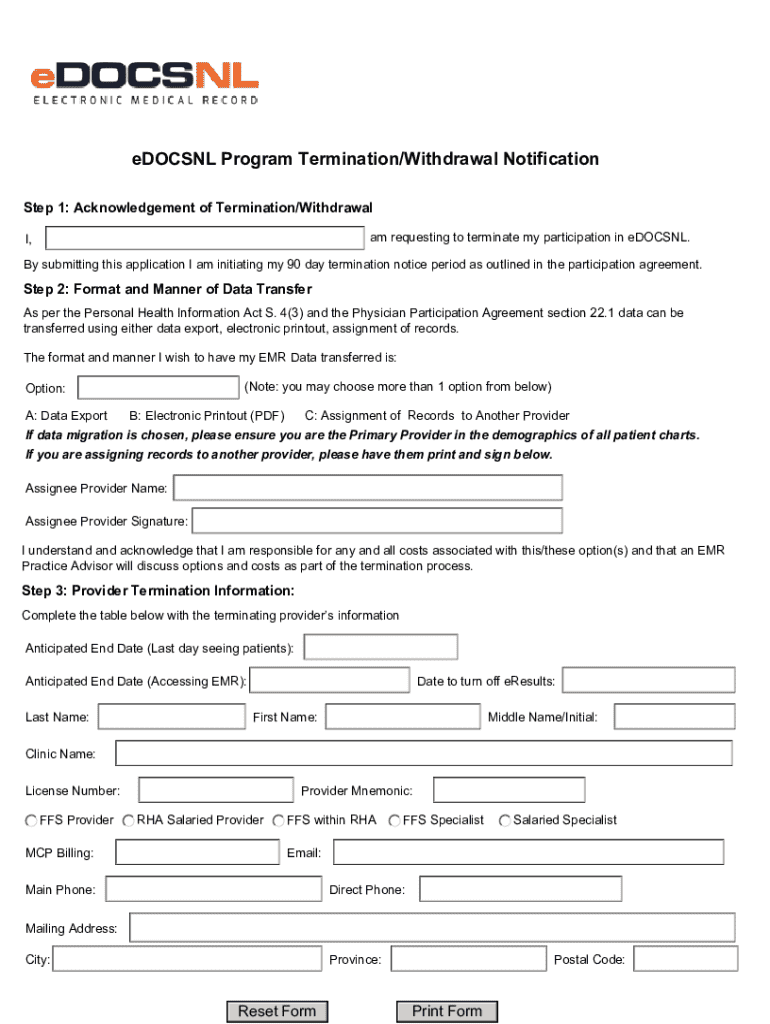 Fillable Online Edocsnl Program Termination/withdrawal Notification Fax Email Print - pdfFiller