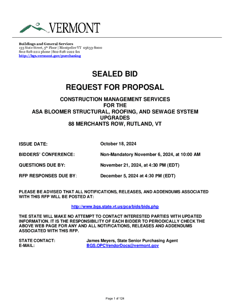 Fillable Online Construction Management Services for the Asa Bloomer ...