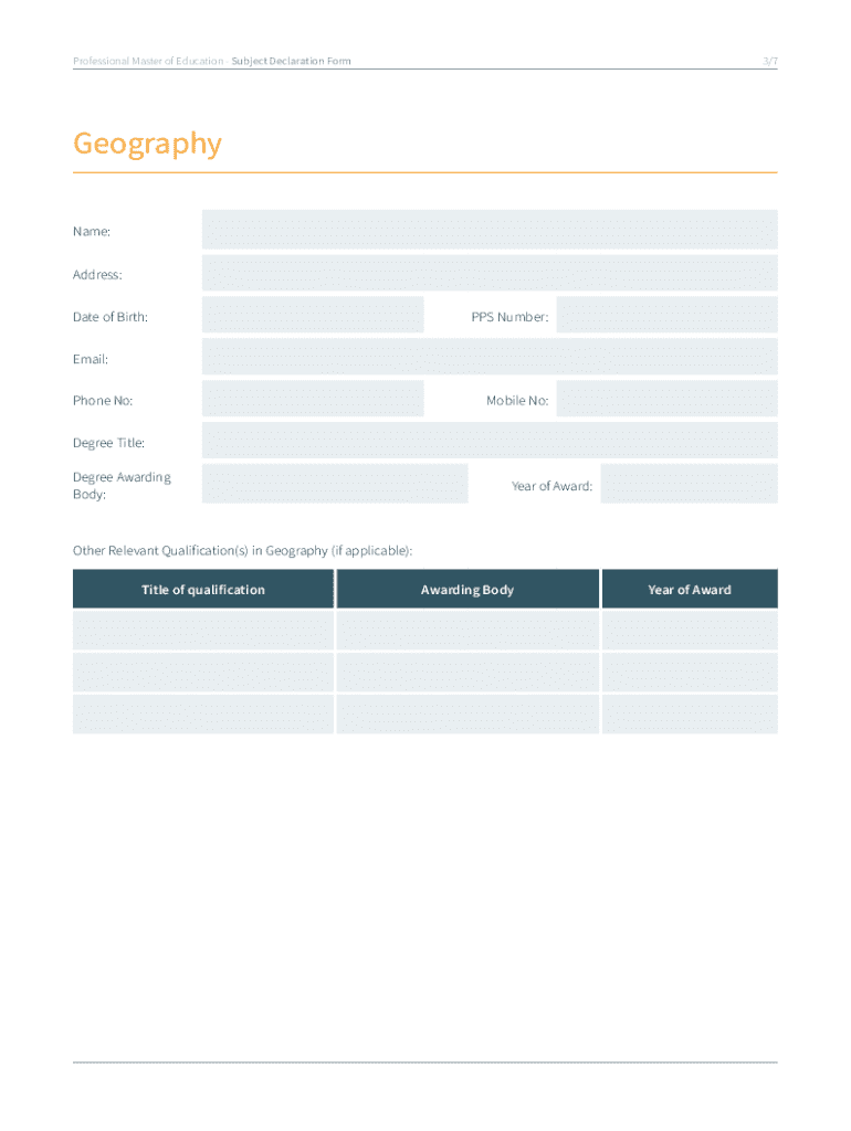 Fillable Online Subject Declaration Form - Geography Fax Email Print ...