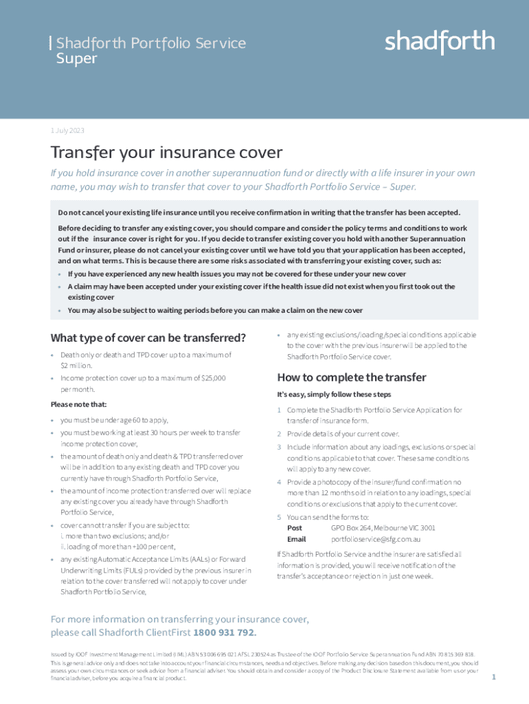 Fillable Online Transfer Your Insurance Cover Fax Email Print - pdfFiller