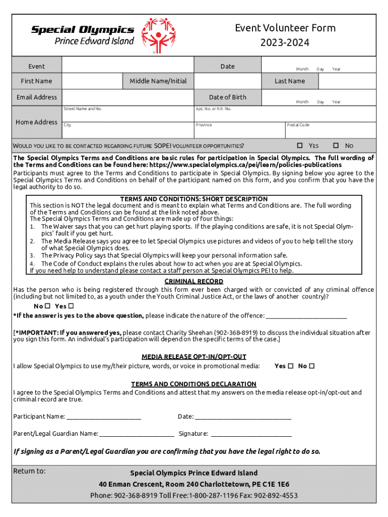 Fillable Online 2023-2024 Event Volunteer Registration Fax Email Print ...